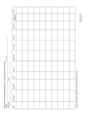 Fillable Online Department of Speech Pathology & Audiology Observation ...