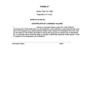 Fillable Online FORM 27 Strata Titles Act 1985 Regulation 37 (1)(a ...