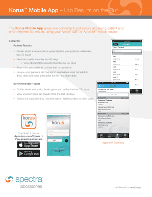 Fillable Online Korus Mobile App Lab Results on the Run Fax Email Print ...