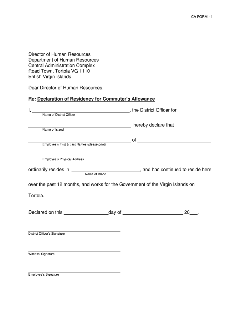 Fillable Online bvi gov Commuters Allowance - DOs Declaration of ...