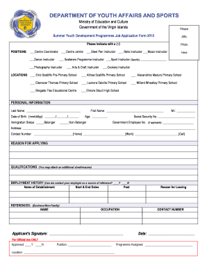 Fillable Online bvi gov Summer Programme Job Application Form 2015pdf ...