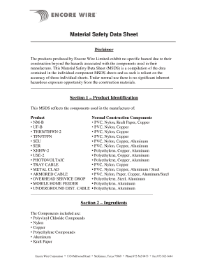 Fillable Online Material Safety Data Sheet - Encore Wire Corporation ...