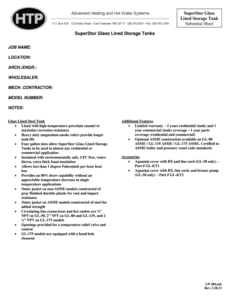 Fillable Online SuperStor Glass Lined Storage Tank Submittal Sheet ...