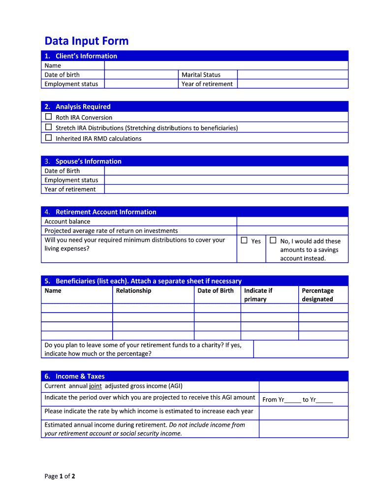 Fillable Online Retirement Planning Data Input Form Fax Email Print ...
