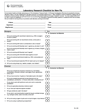 Fillable Online utex Checklist for new PIs PDF - The University of ...