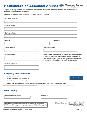 Fillable Online Notification of Deceased Animal Fax Email Print - pdfFiller