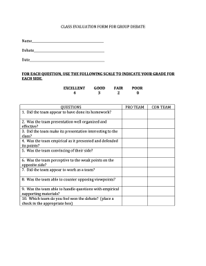 Fillable Online castonline ilstu CLASS EVALUATION FORM FOR GROUP DEBATE ...
