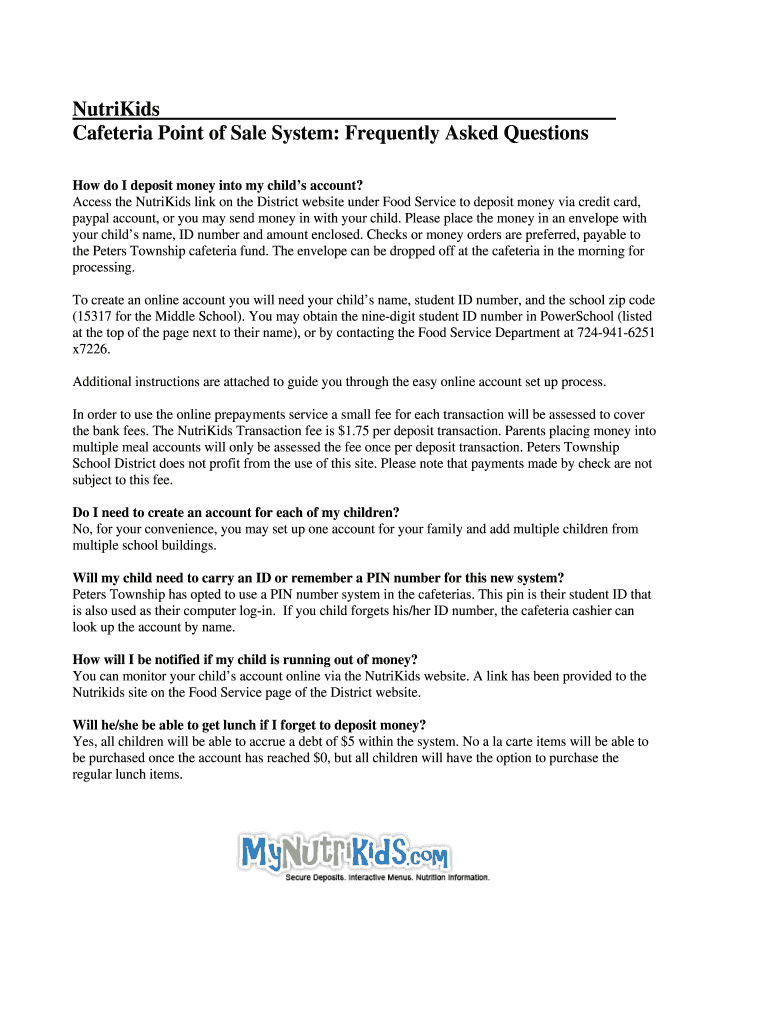 Fillable Online NutriKids Cafeteria Point of Sale System - Peters ...