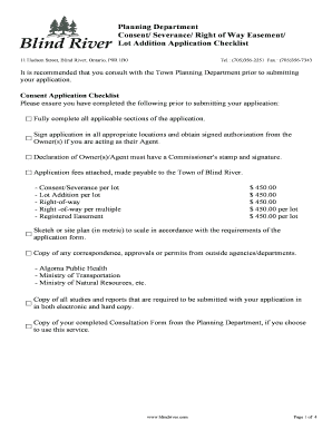 Fillable Online blindriver Consent Application Checklist - Blind River ...