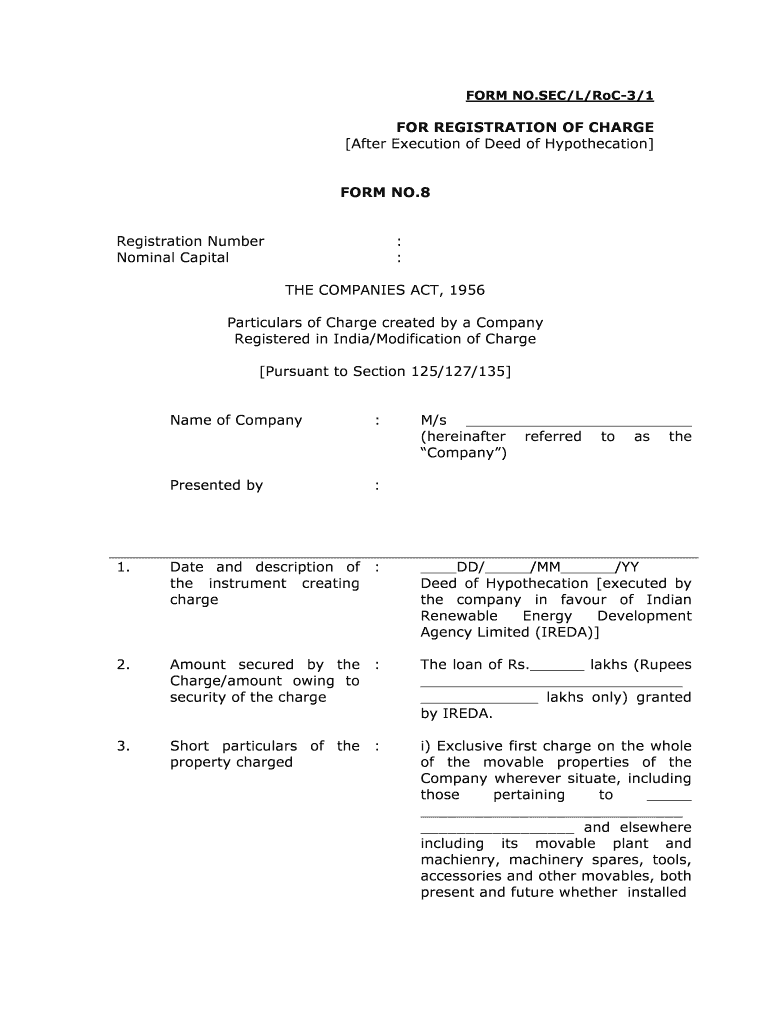 Fillable Online FOR REGISTRATION OF CHARGE Fax Email Print - pdfFiller