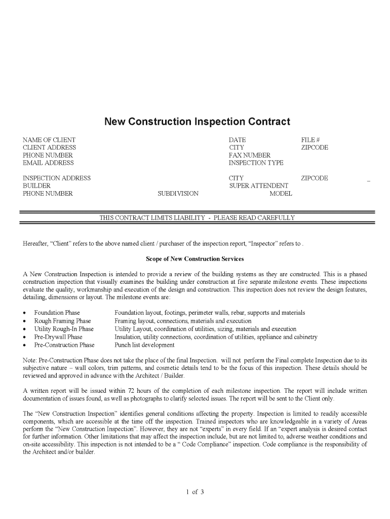 Fillable Online New Construction Inspection Contract Fax Email Print ...