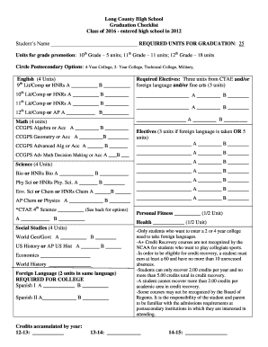 Fillable Online Graduation Checklist - Class of 2016 - Long County High ...