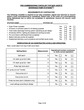 Fillable Online fnqroc qld gov Pre-commissioning checklist for new ...