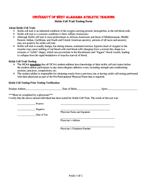 Fillable Online Sickle Cell Trait Testing Form - University of West ...