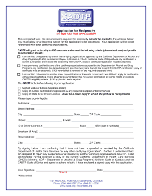 Fillable Online cadtp Reciprocity Transfer Application Form - CADTP Fax ...
