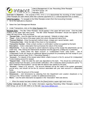 Fillable Online Intacct Management & Use: Recording Other Receipts Fax ...