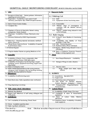 Fillable Online HOSPITAL DAILY MONITORING CHECKLIST Fax Email Print ...