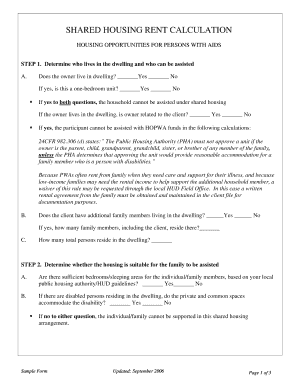 Fillable Online SHARED HOUSING RENT CALCULATION Fax Email Print - pdfFiller