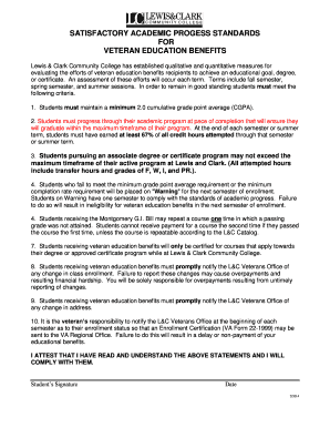 Fillable Online Veterans Satisfactory Academic Progress Standards Form ...