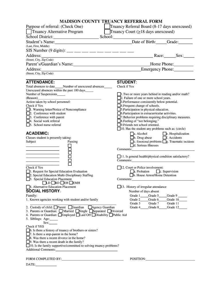 Fillable Online Truancy Referral Form - Madison County Regional Office ...