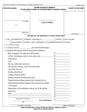 Fillable Online AFFIDAVIT OF MONTHLY LIVING EXPENSES - DuPage County ...