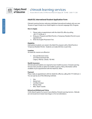 Fillable Online Adult ESL International Student Application Form ...