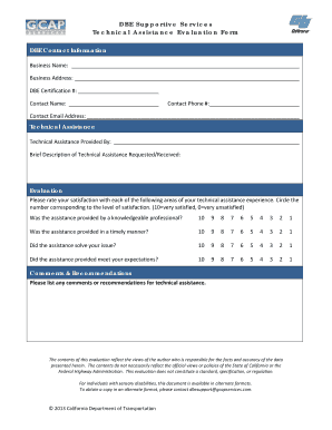 Fillable Online DBE Supportive Services Technical Assistance Evaluation ...