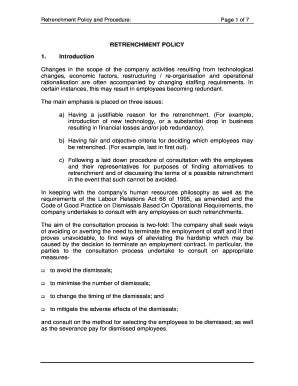 Fillable Online Retrenchment Policy and Procedure: Fax Email Print ...