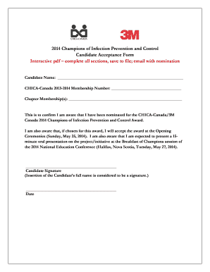 Fillable Online B2014b Champions of Infection Prevention and Control bb ...