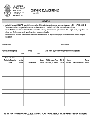 Fillable Online CONTINUING EDUCATION RECORD Fax Email Print - pdfFiller