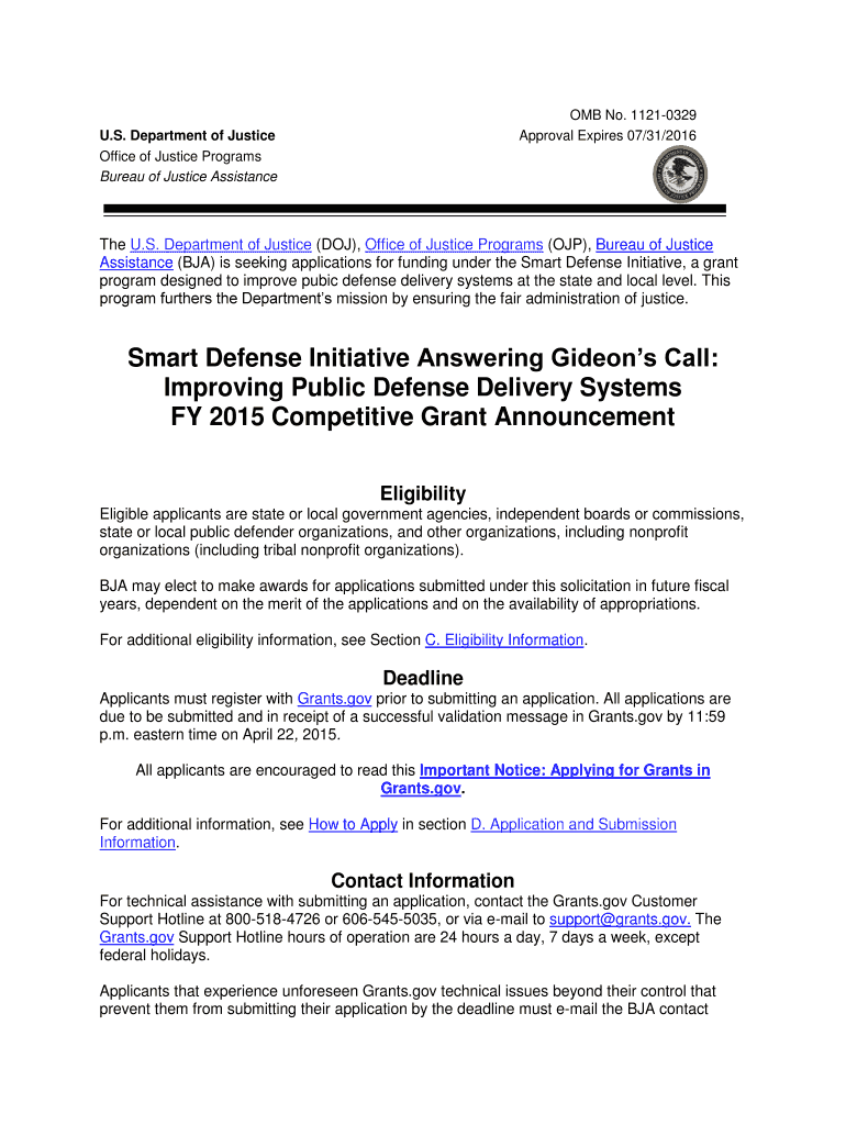Fillable Online Smart Defense Initiative - Bureau of Justice Assistance Fax Email Print - pdfFiller