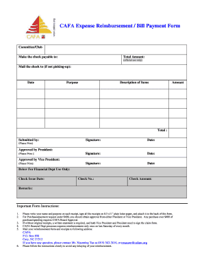 Fillable Online cafanc CAFA Expense Reimbursement / Bill Payment Form ...
