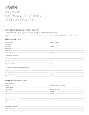 Fillable Online INCOMING EXCHANGE STUDENTS APPLICATION FORM Fax Email ...