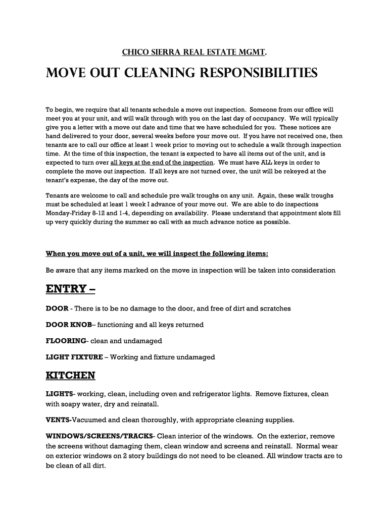 Fillable Online MOVE OUT CLEANING responsibilities Fax Email Print ...