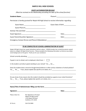 Fillable Online schodack k12 ny Guest Authorization Form - schodack k12 ...