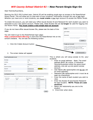 Fillable Online PowerSchool SSO Letter to Parents - District 92 Fax ...