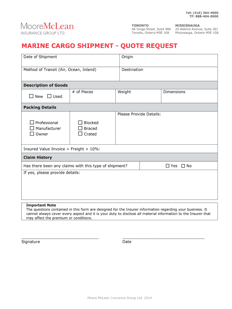 Fillable Online Marine Cargo Shipment Quote Request - Moore-McLean ...