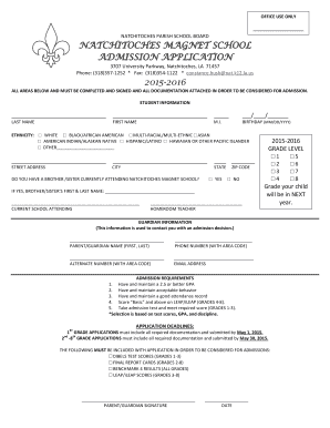 Fillable Online NATCHITOCHES MAGNET SCHOOL ADMISSION APPLICATION Fax ...