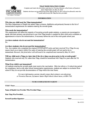 Fillable Online TDAP IMMUNIZATION bFORMb INFORMATION Why does my child ...
