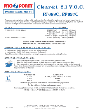 Fillable Online Product Data Sheet - PRO FORM Fax Email Print - pdfFiller