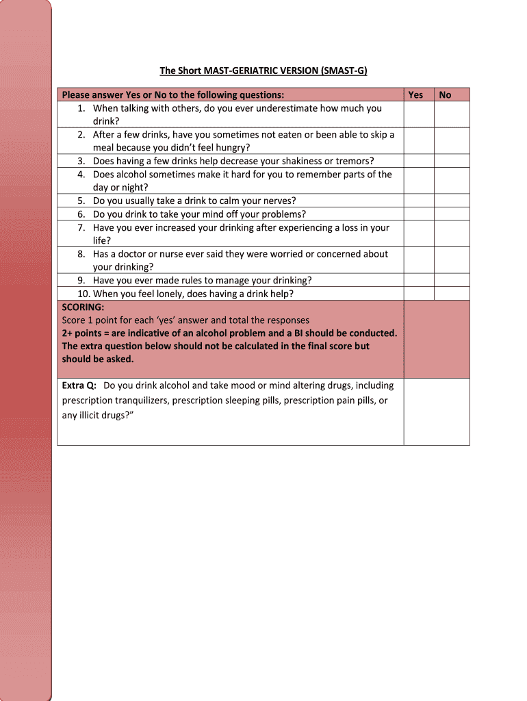 Fillable Online The Short MAST-GERIATRIC VERSION (SMAST-G) Fax Email ...