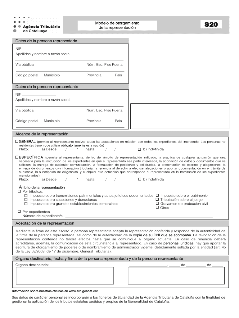 Fillable Online S20 Otorgamiento de la representacin Agncia Tributria ...
