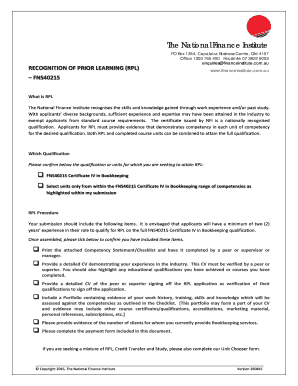 Fillable Online Cert IV Bookkeeping by RPL - Procedure and Application Form Fax Email Print ...