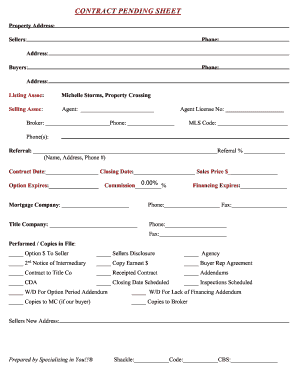 Fillable Online Contract Control Sheet - Michelle Storms Fax Email ...