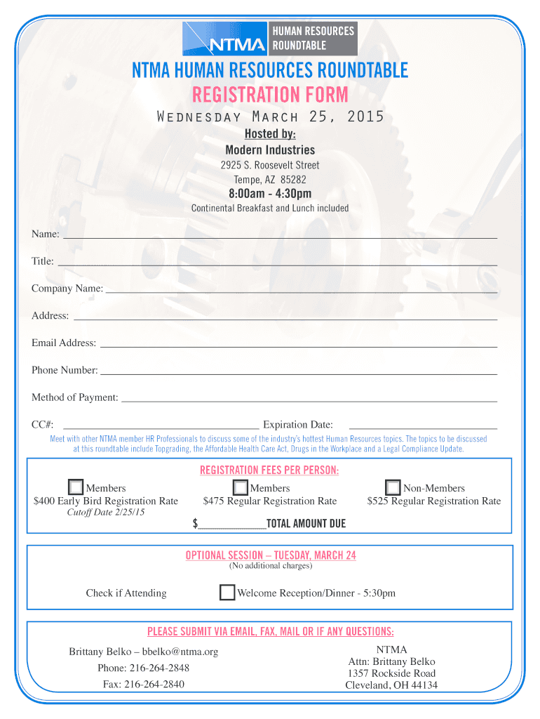 Fillable Online ntma NTMA HUMAN RESOURCES ROUNDTABLE REGlSTRATlON ...