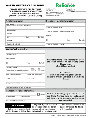 Reliance Warranty Claim - Fill and Sign Printable Template Online