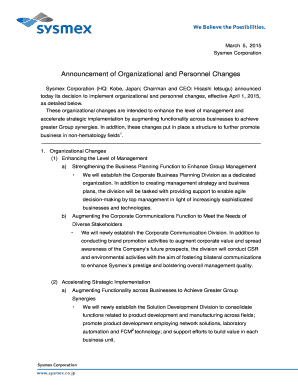 Fillable Online Announcement of Organizational and Personnel Changes ...