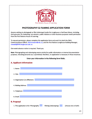 Fillable Online aboriginal ubc PHOTOGRAPHY FILMING APPLICATION FORM Fax ...