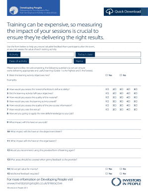 Fillable Online investorsinpeople co Post Development Activity Feedback ...