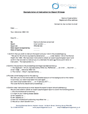 Fillable Online Example letter of instruction for Expert Witness Fax ...